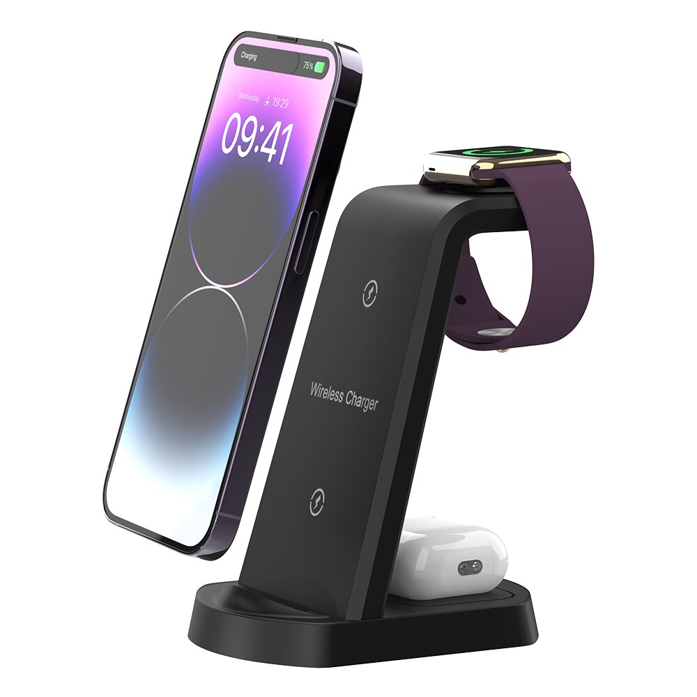 Incarcator Wireless Invincio Plus, Statie incarcare 3 in 1 telefon ceas ...