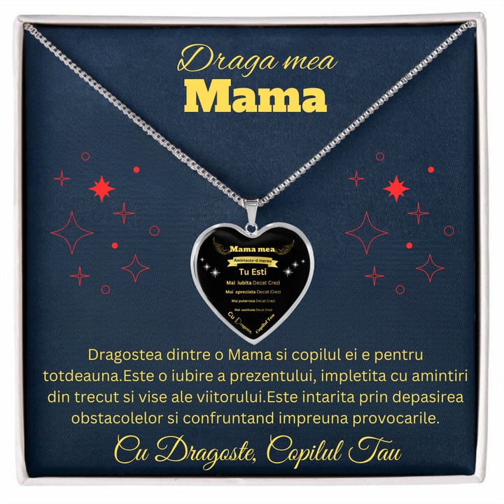 Set Colier din otel inoxidabil, cutie personalizata si felicitare cu mesaj de iubire de la Fiu ...