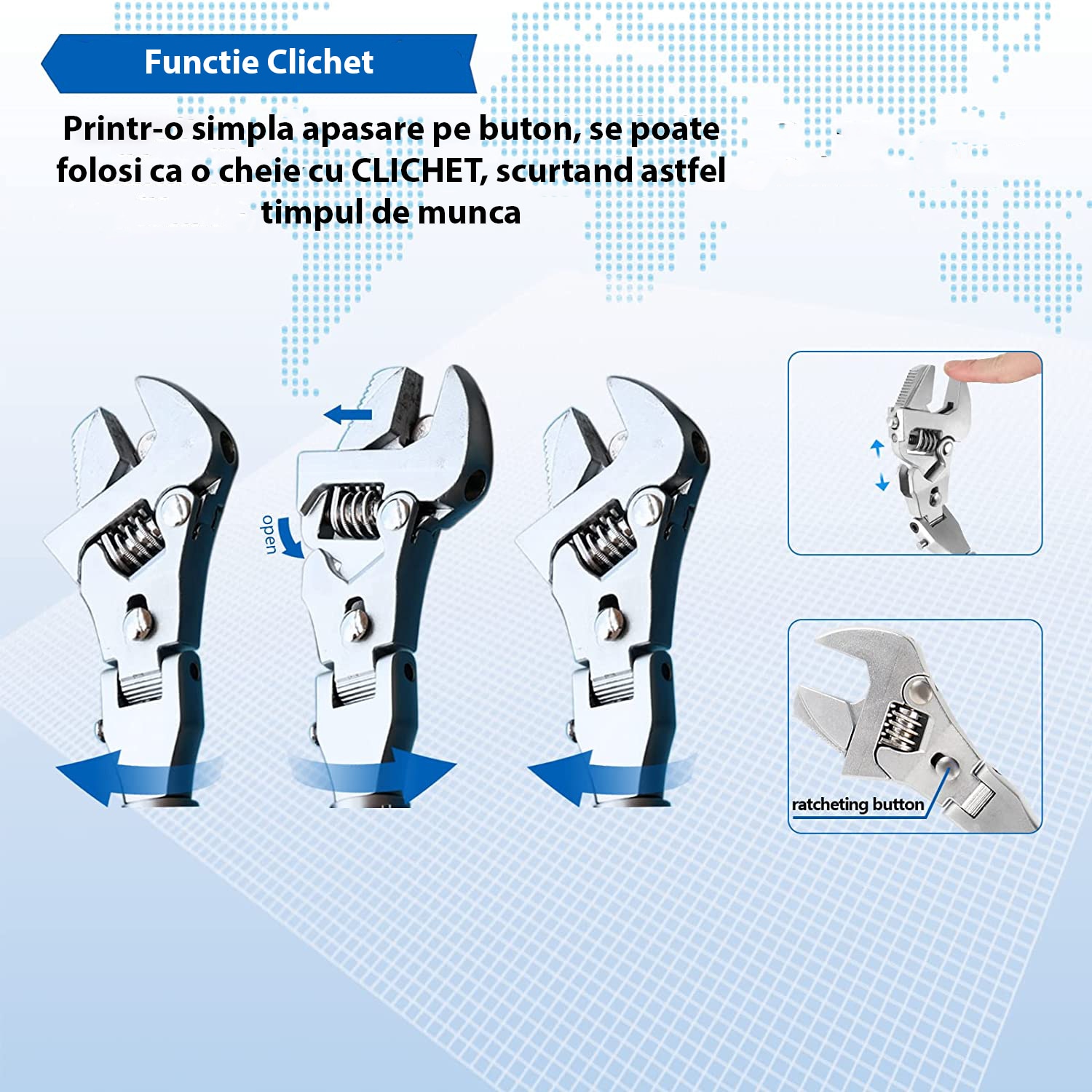 Cheie Universala Ajustabila Tip Franceza sau Mops, cu cap rabatabil 180 ...