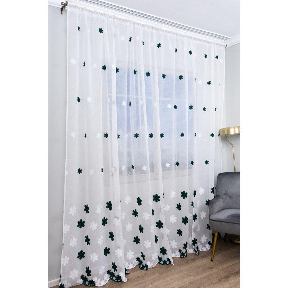 Perdea din In Harnicuta cu Petale Verzi 300x245cm cu Rejansa - eMAG.ro