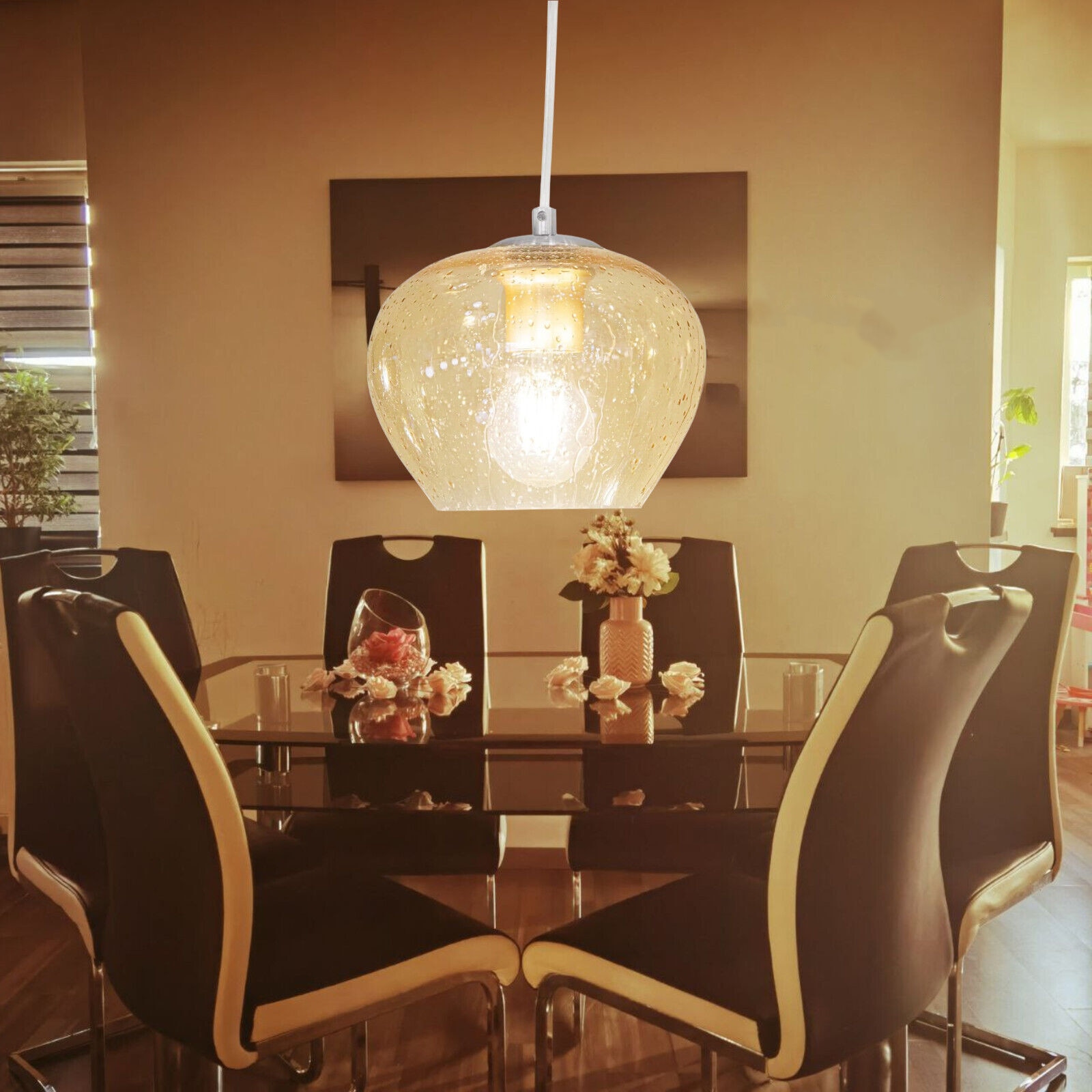 Pendul Lustra suspendata din sticla structurata chihlimbar galbena 185 ...