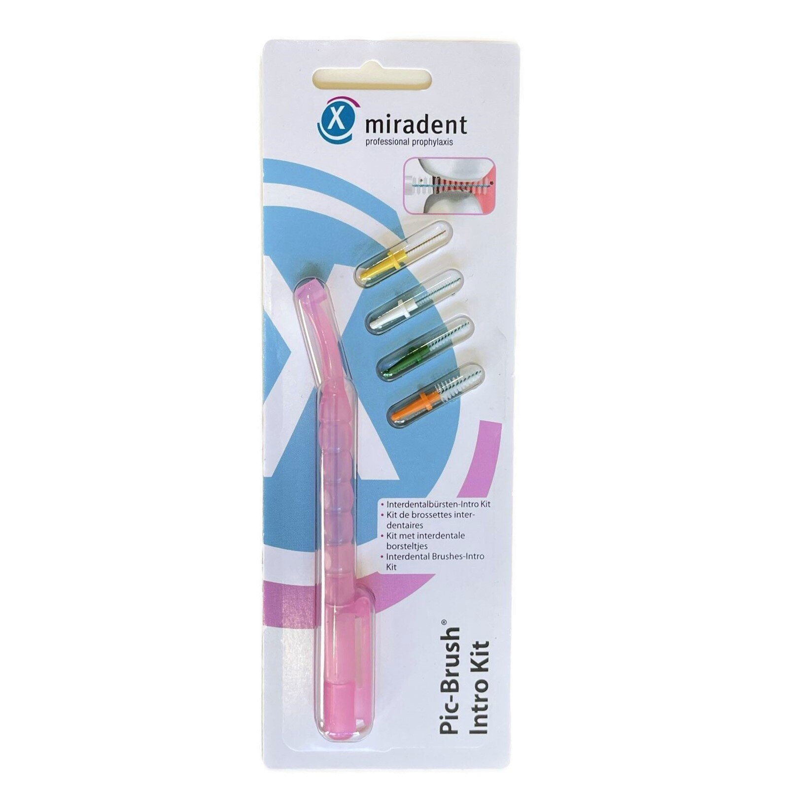 Perii Interdentare Kit, 4 Bucati, Miradent, 1 Suport Roz Transparent ...