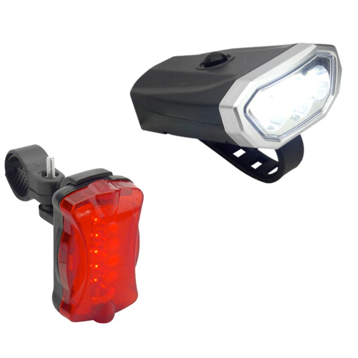 Kit lumini led bicicleta, far cu 3 leduri COB si stop 5 leduri ...