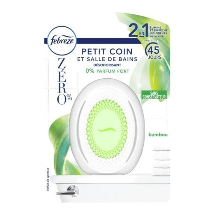 Odorizant de baie 2 in 1, FEBREZE Zero% Bambou, 45 zile 7.5 ml - eMAG.ro