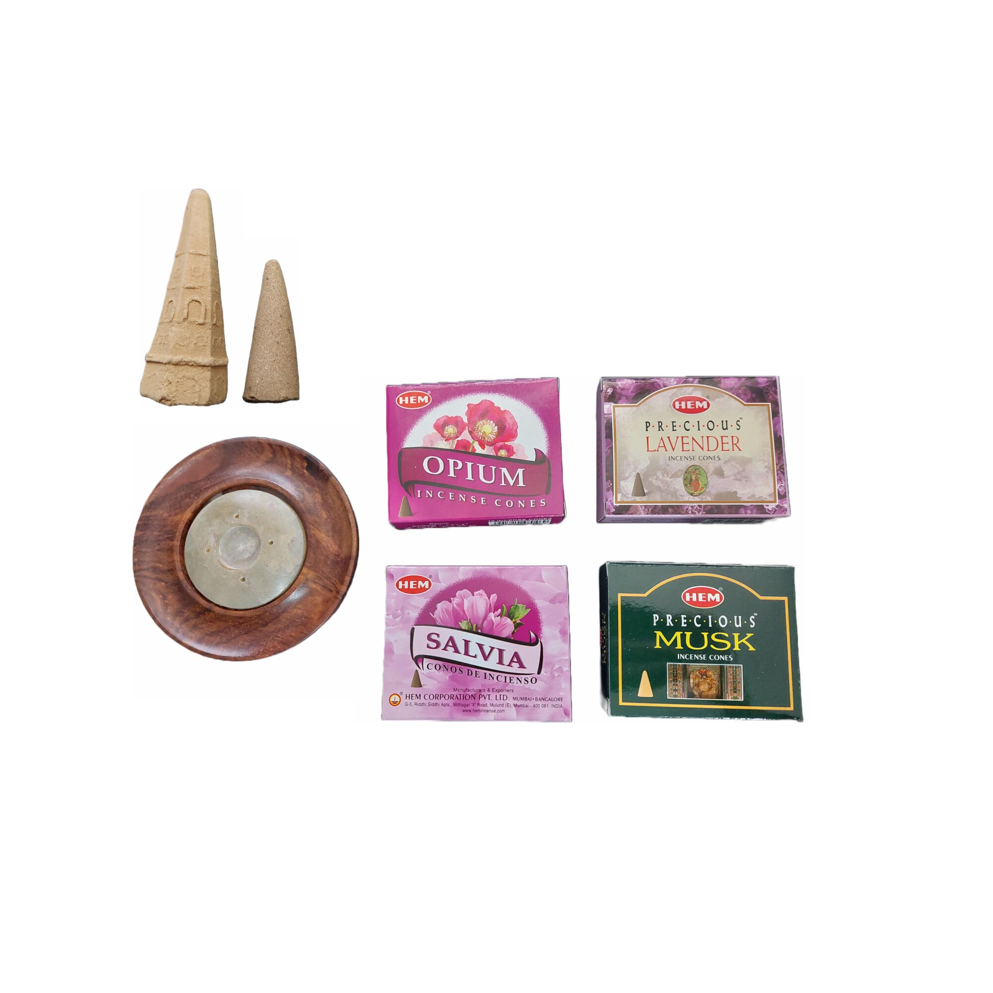 Set 40 de conuri parfumate Opium, Lavender, Salvia, Musk, suport din ...