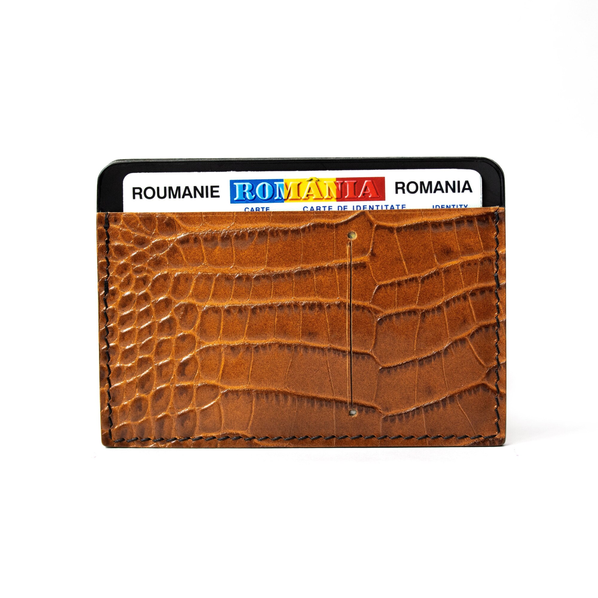 Portofel minimalist, piele naturala, maro, 12 x 9 cm - eMAG.ro