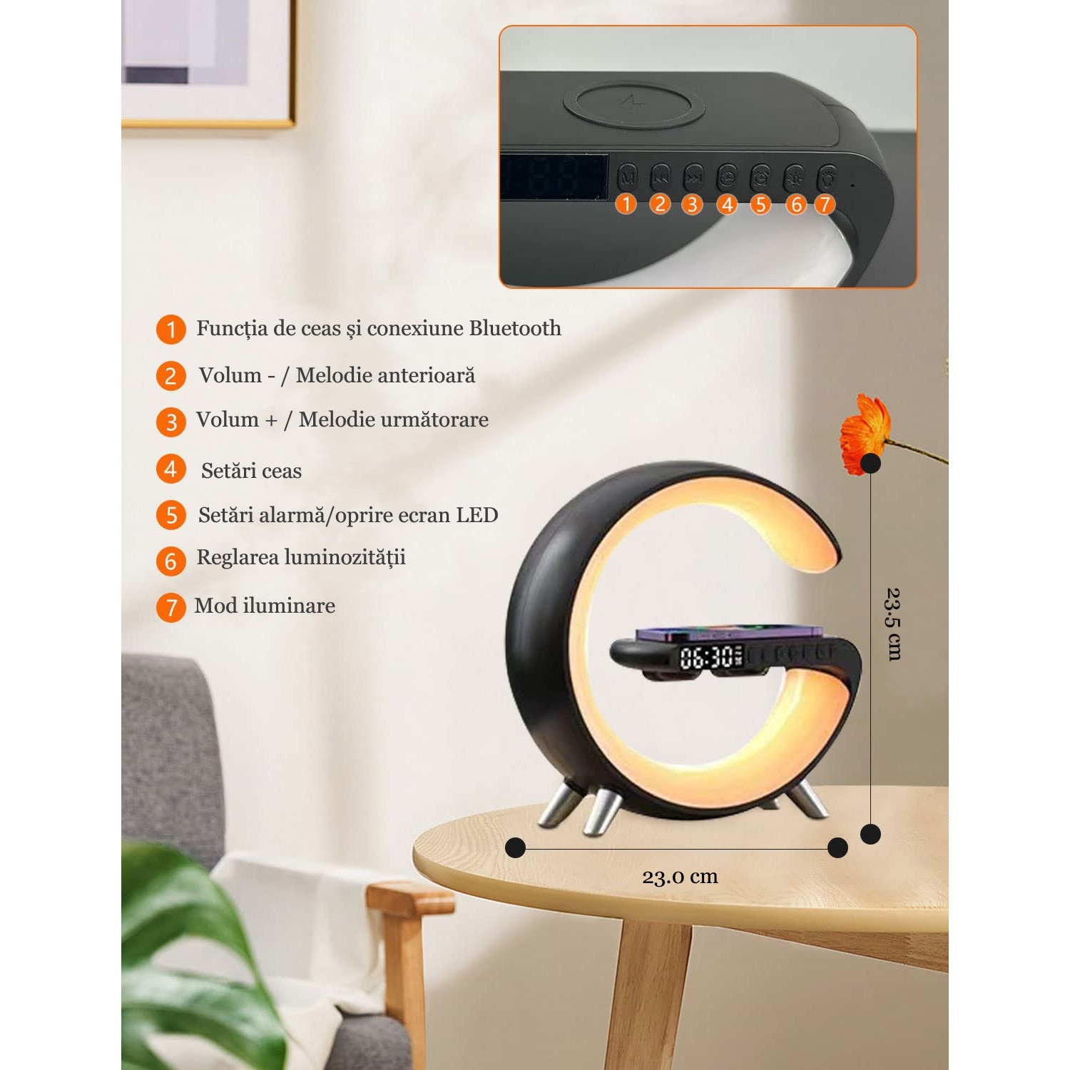 Lampa Smart LED RGB si Incarcator Wireless 15W Ventlex®, Lumini ...