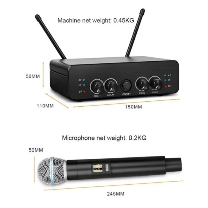 Set 2 Microfoane Wireless Profesionale, fara fir UHF, cu Receiver ...