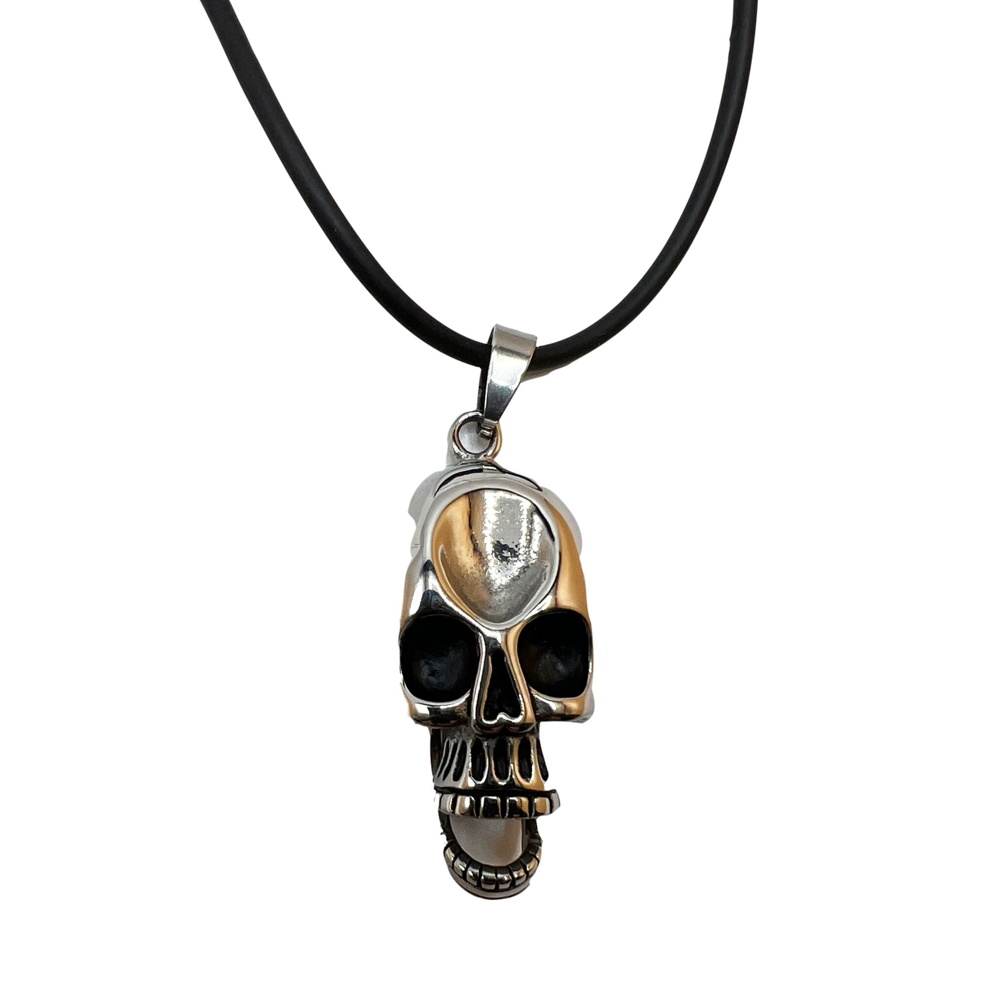 Colier pentru barbati, Mohanjo, Piele ecologica, Model Craniu, Negru ...