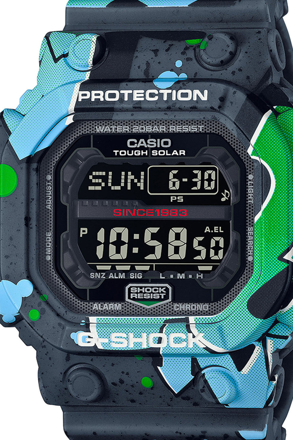 Casio, Цифров часовник с хронометър и контрасти, Зелен, Тюркоаз ...