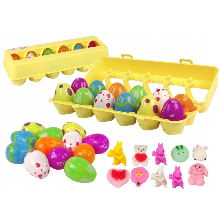 Set 12 oua de Paste cu surpriza figurine, Leantoys, Plastic, Multicolor ...