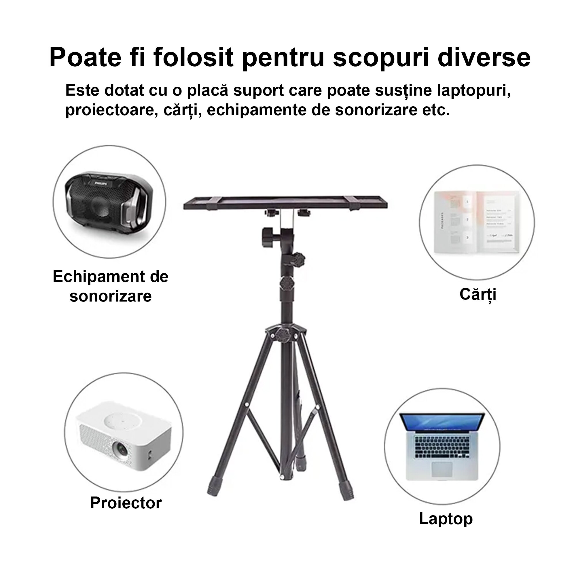 Suport multifunctional pentru laptop si proiector cu trepied ajustabil ...