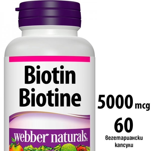 Хранителна добавка Webber Naturals, Biotin, Биотин, 5000 mcg, 60 ...