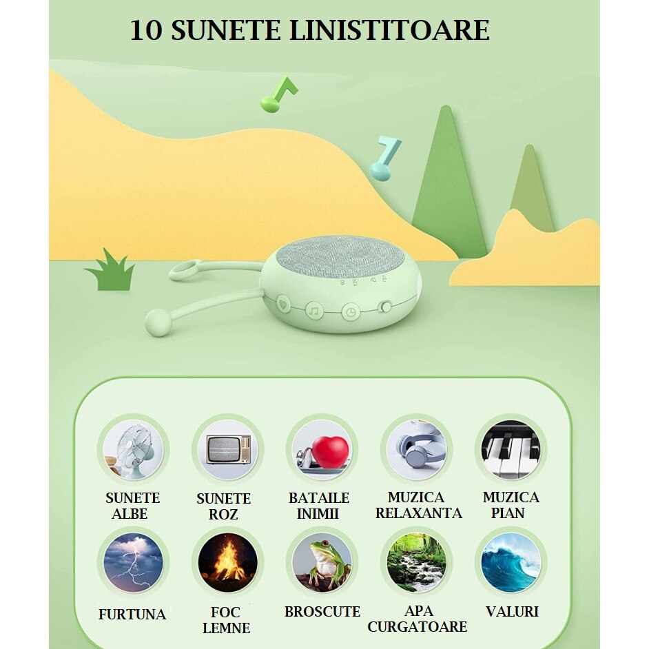 Dispozitiv Sunete albe, 10 sunete HD, portabil, autonomie pana la 16h ...