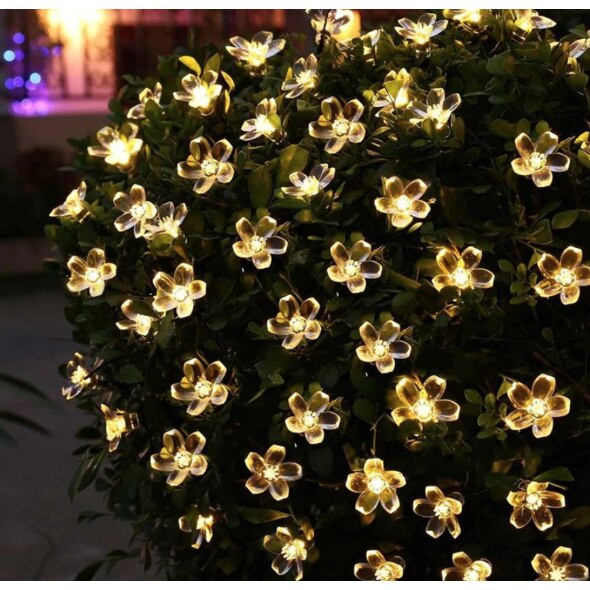 Ghirlanda solara cu 50 flori de cires LED, interior-exterior, 7 m - eMAG.ro