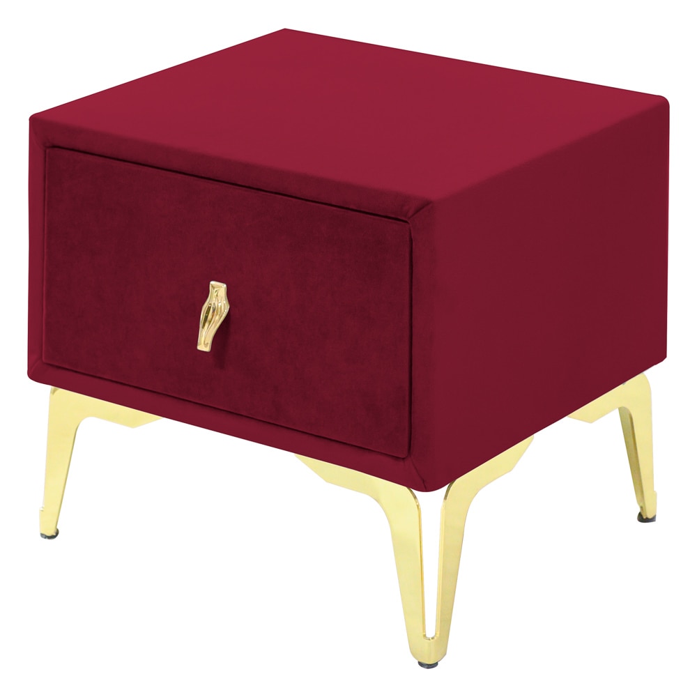 Noptiera tapitata visiniu, cu picioare aurii, 40cm*45cm*36cm, Mobila ...