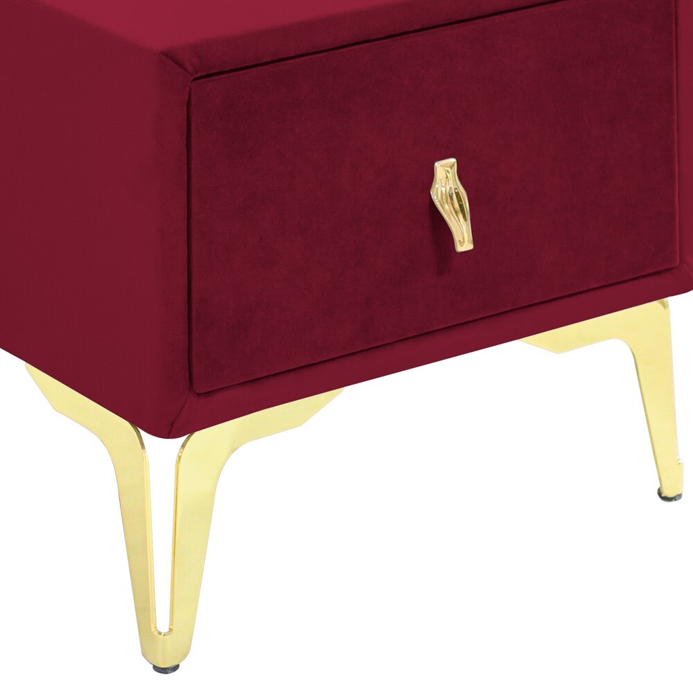 Noptiera tapitata visiniu, cu picioare aurii, 40cm*45cm*36cm, Mobila ...