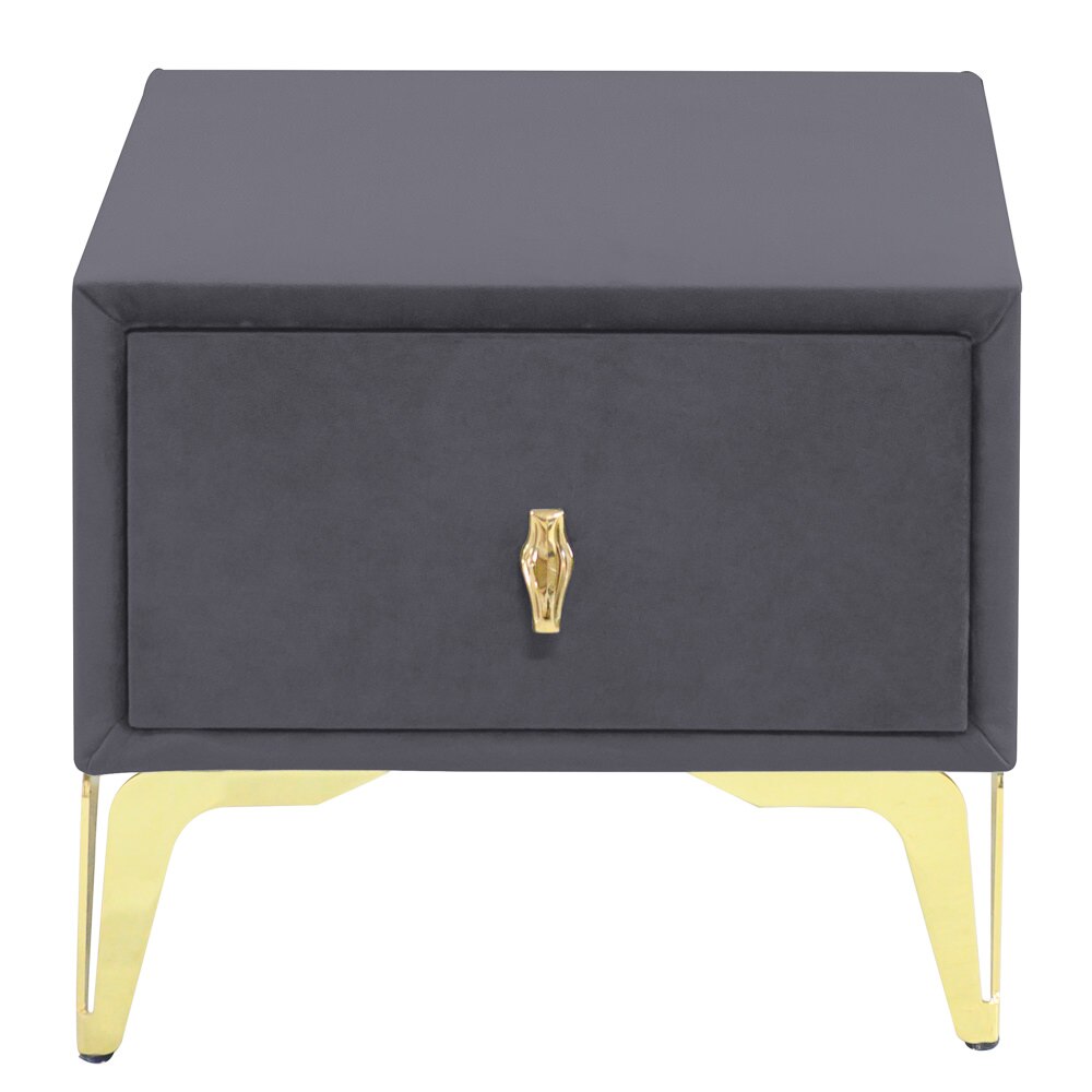 Noptiera tapitata gri inchis, cu picioare aurii, 40cm*45cm*36cm, Mobila ...