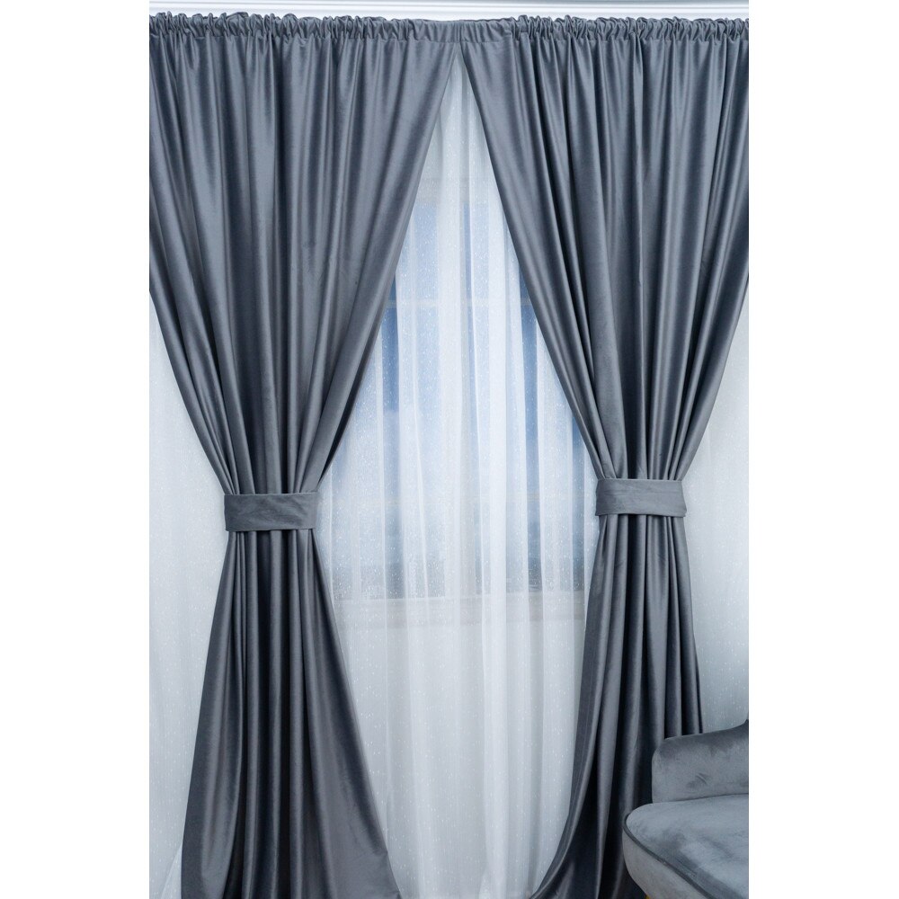 Set Harnicuta 2 Draperii Catifea Gri 2x100x250cm cu Rejansa - eMAG.ro