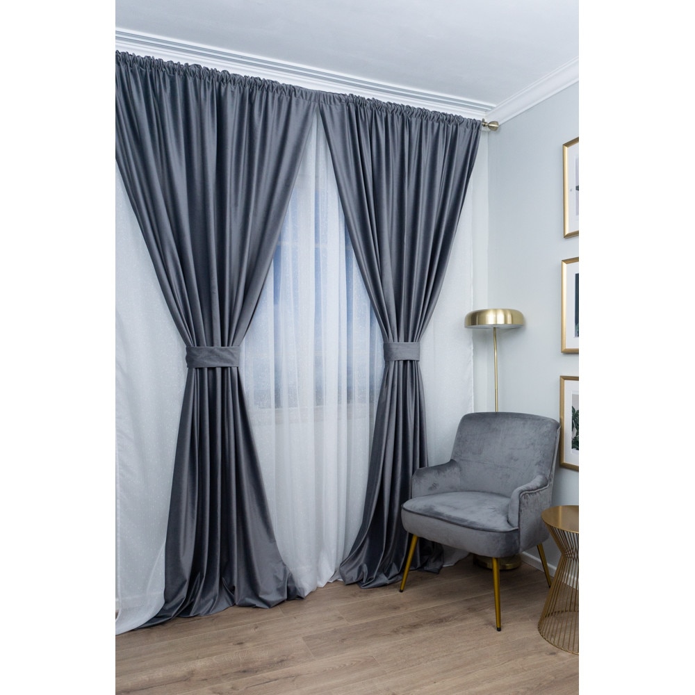 Set Harnicuta 2 Draperii Catifea Gri 100x245cm cu Rejansa - eMAG.ro