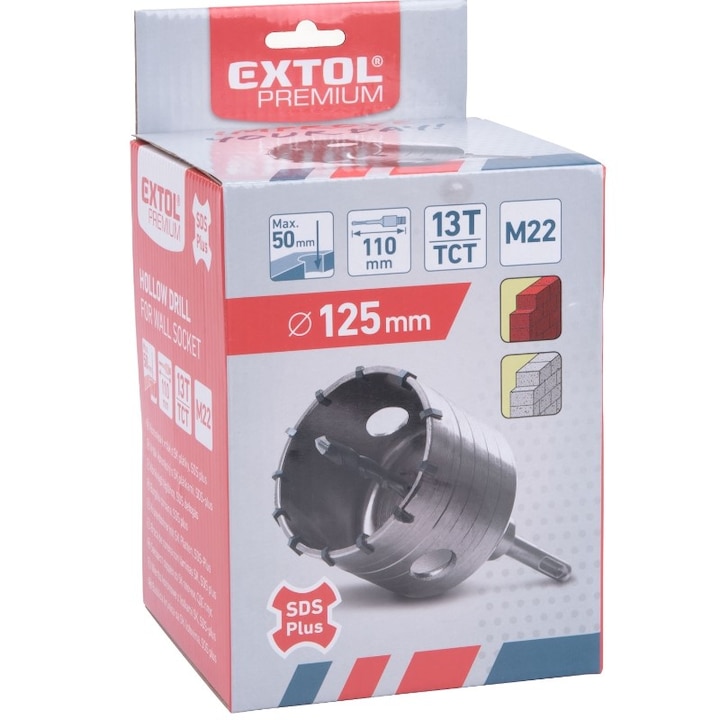Carota pentru zidarie, Extol Premium, 125 mm x 110 mm, M22, prindere ...