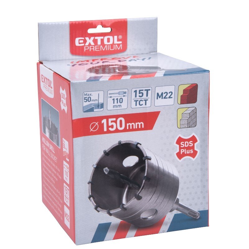 Carota pentru zidarie, Extol Premium, 150 mm x 110mm, M22, prindere SDS ...