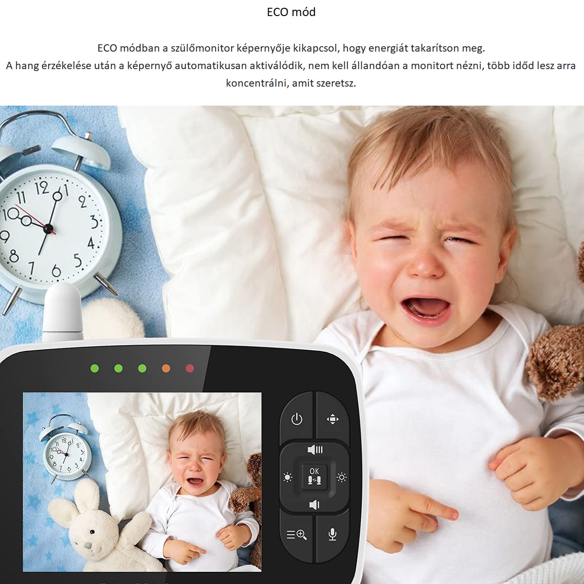 Baba videómonitor, Wireless, HelloKid SE 3.5” Ultra HD NightVision, Pan/Tilt 355°/120°, Zoom 2X ...