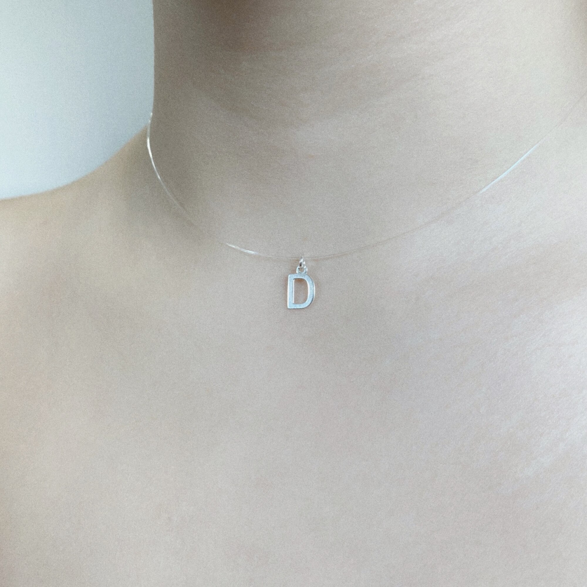 Colier fir transparent cu initiala D din Argint 925, reglabil 38-41 cm ...