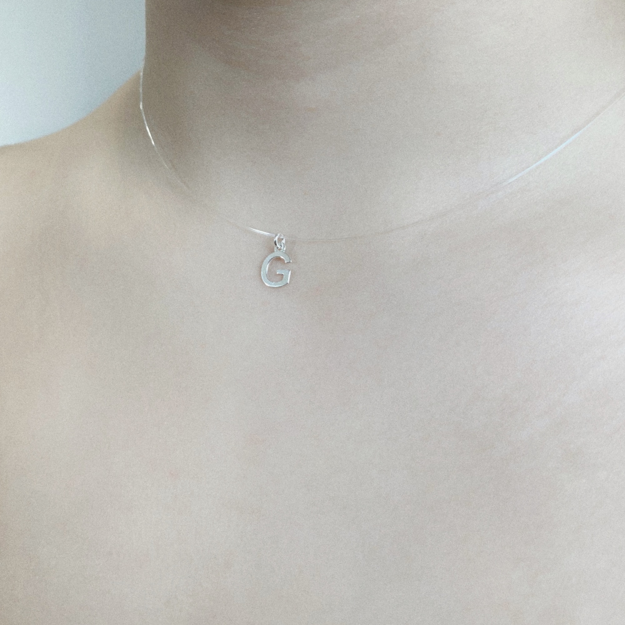 Colier fir transparent cu initiala G din Argint 925, reglabil 38-41 cm ...