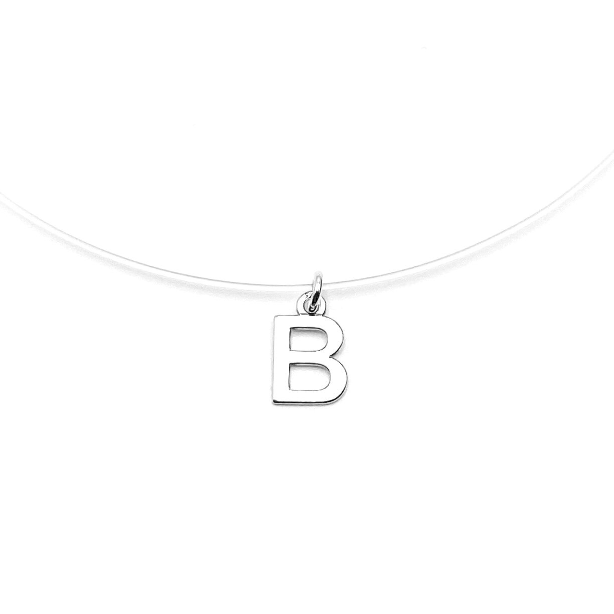 Colier fir transparent cu initiala B din Argint 925, reglabil 38-41 cm ...