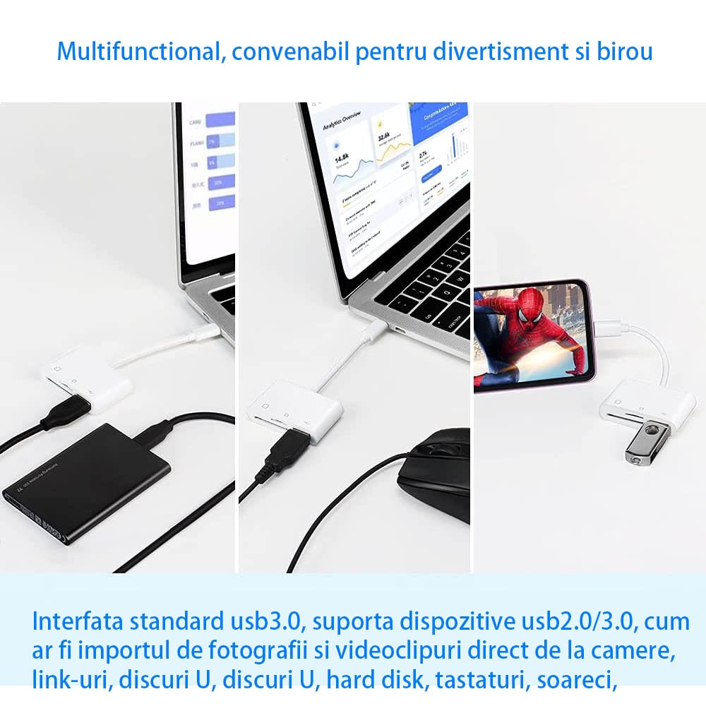 Cititor de carduri, USB 3.0, Alb - eMAG.ro