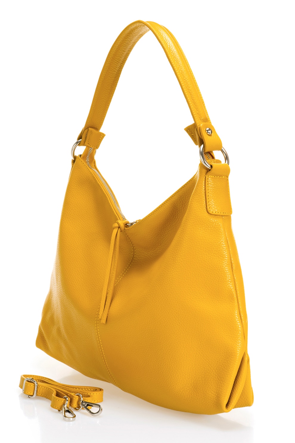 Massimo Castelli, Geanta de piele cu fermoar si bareta de umar, Galben ...