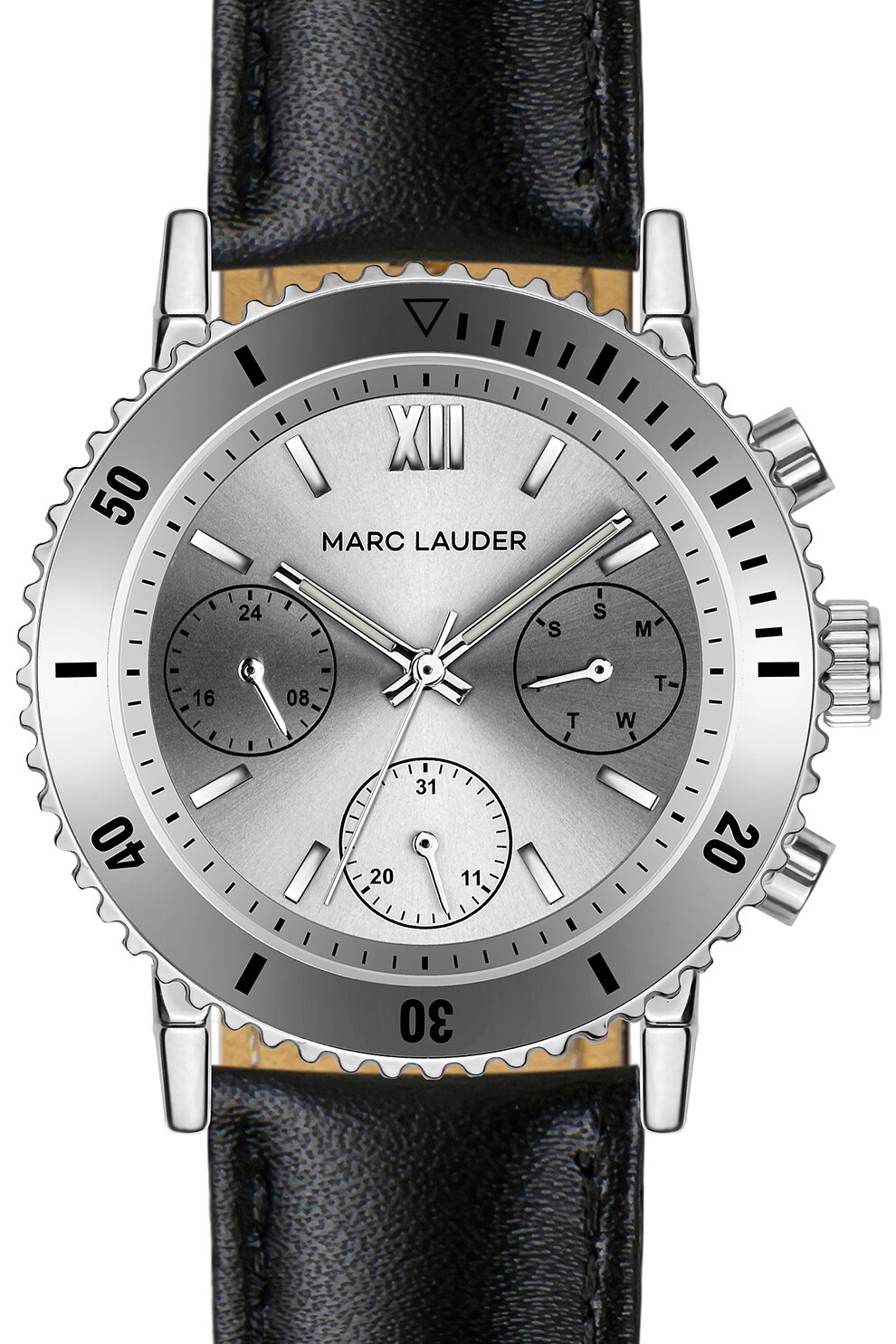 Marc Lauder, Ceas cu functii multiple si o curea de piele, Negru - eMAG.ro