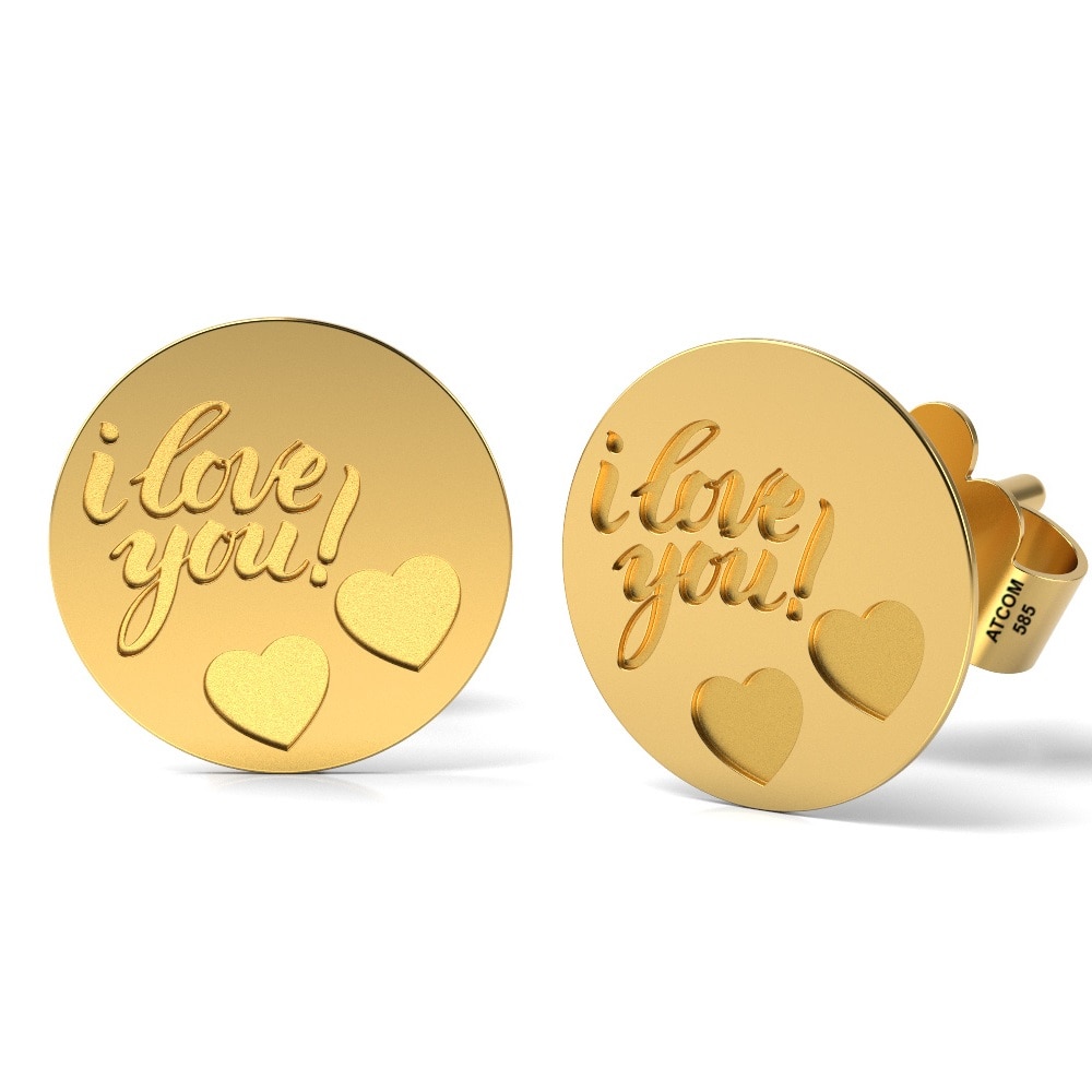 Обеци I love you, Сърце, Жълто злато - eMAG.bg