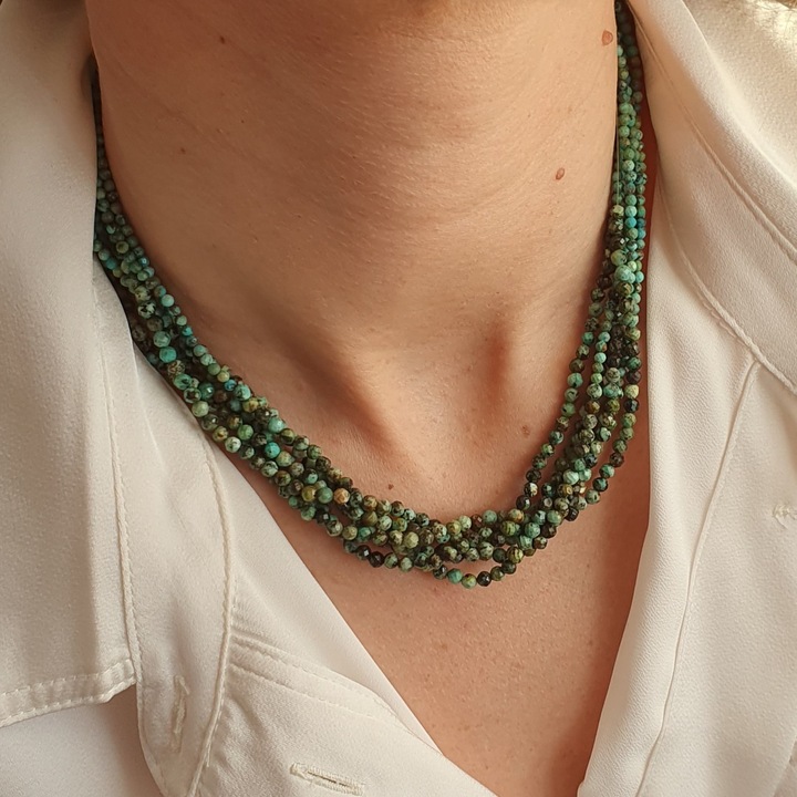 Colier multisir din turcoaz natural de 2,5 mm si 3,5 mm cu accesorii ...