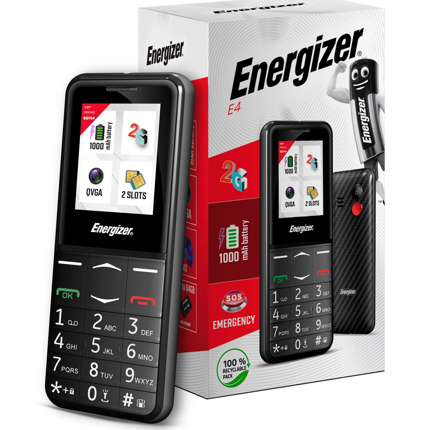 Telefon Mobil Energizer E4, 32MB RAM, 32MB ROM, 2G, Negru - eMAG.ro