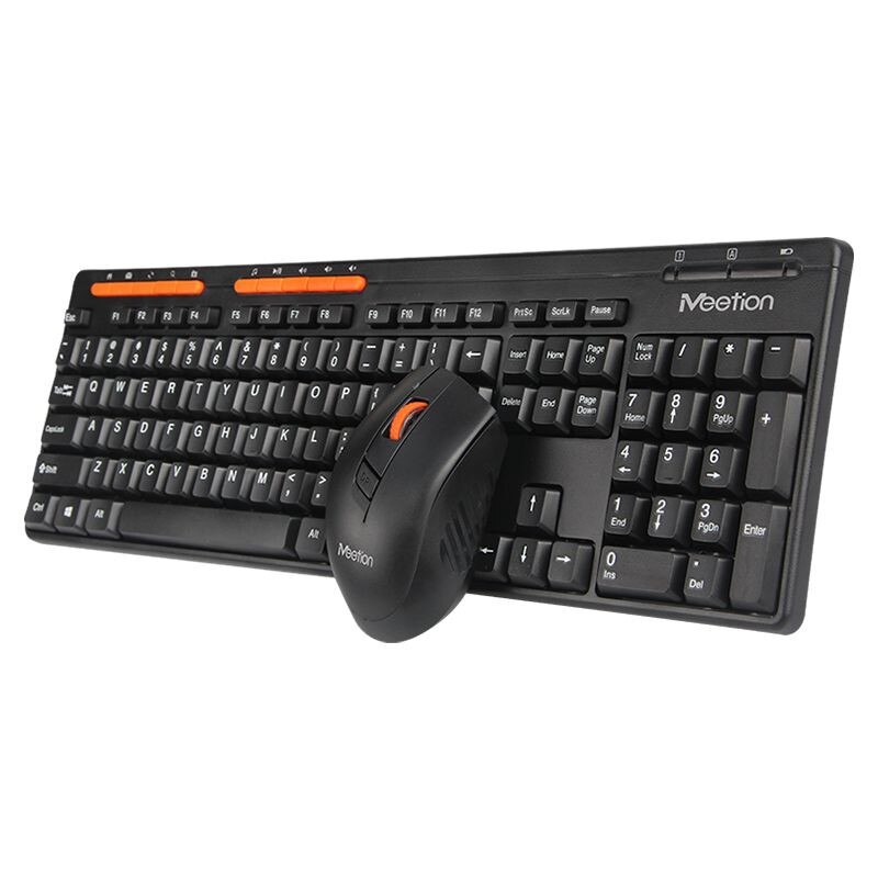 Set tastatura + mouse wireless 4100, Meetion, 2.4 GHz, Negru/Portocaliu ...