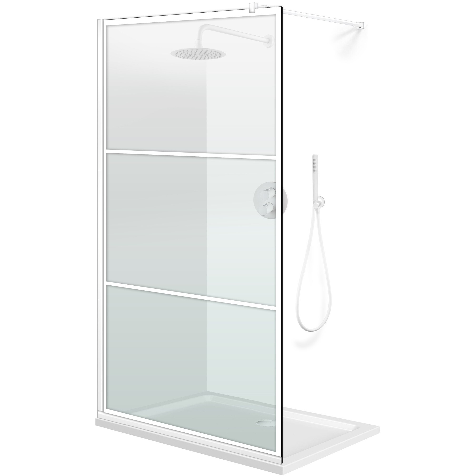 Paravan dus walk-in Aqua Class ® White, model Vintage alb, sticla clara ...
