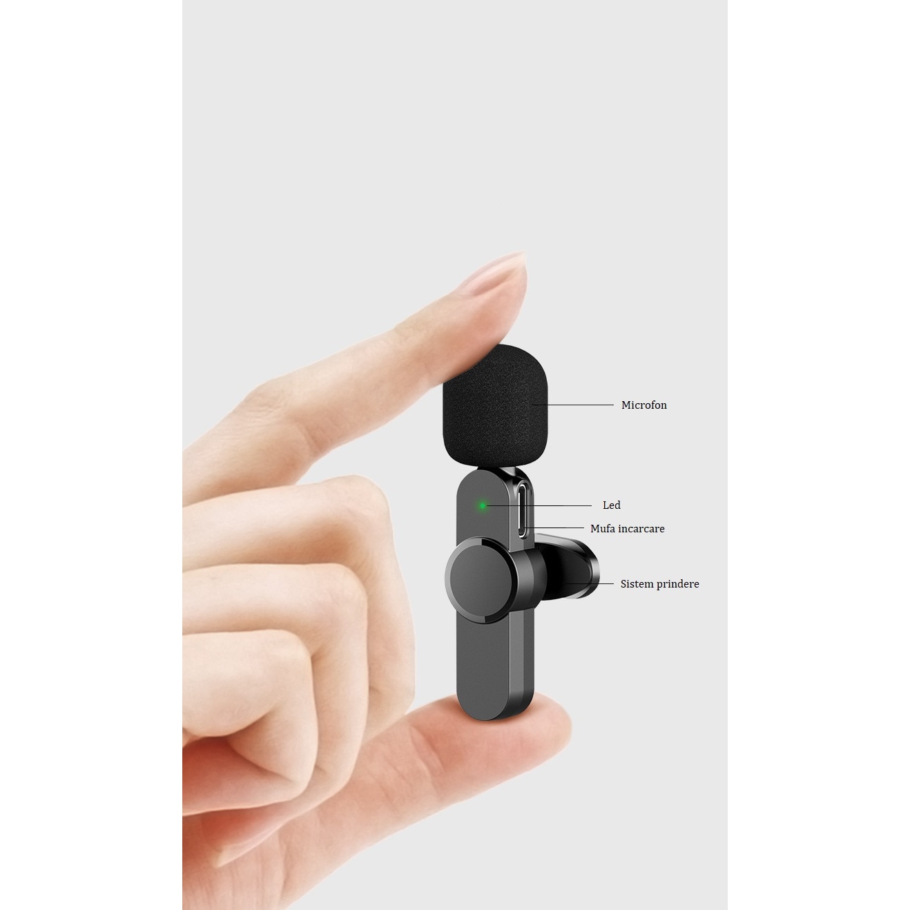 Set 2 microfoane wireless tip lavaliera 3in1, Compatibila IOS/Type-C ...