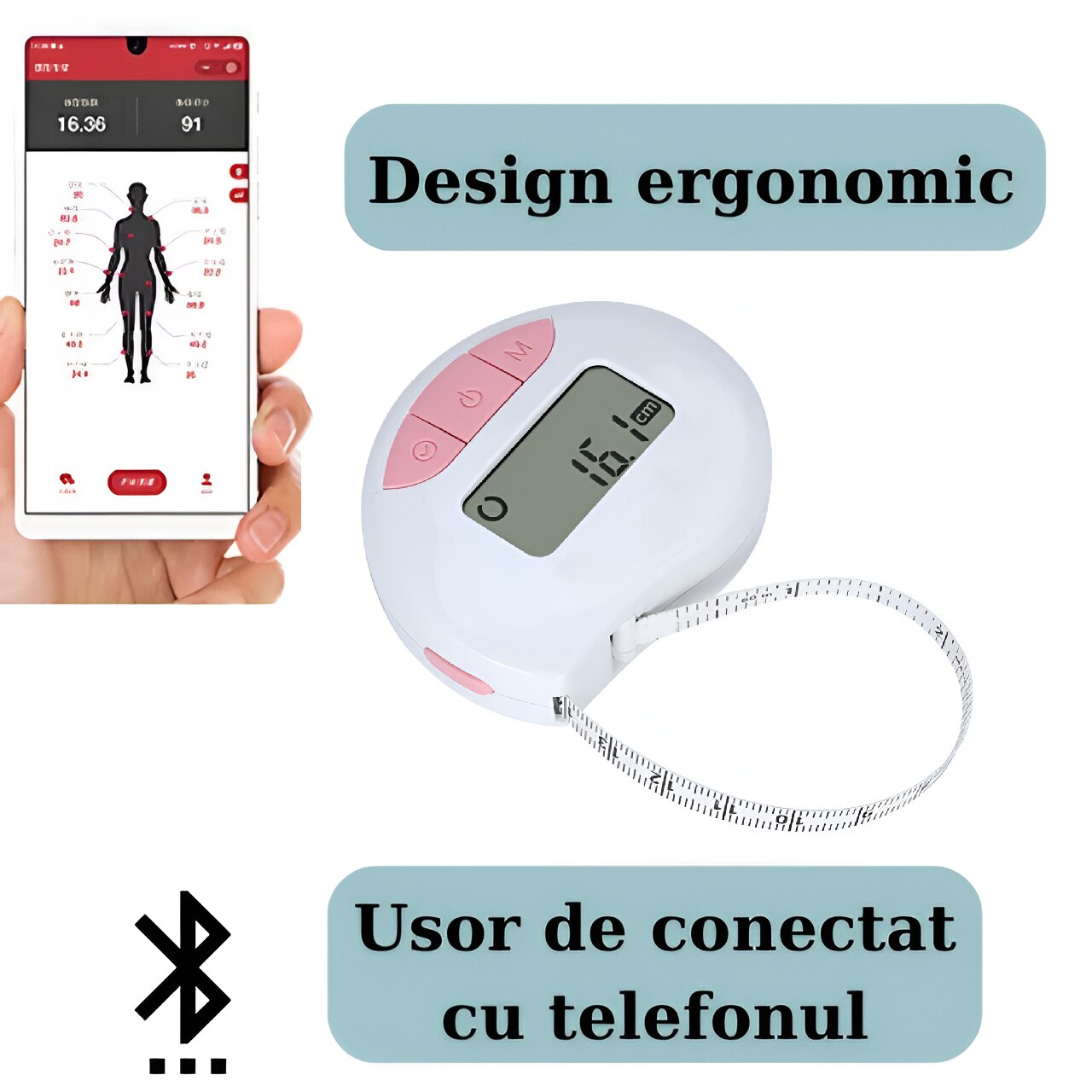 Ruleta centimetru cu afisaj digital, masoara-ti talia cu precizie si ...