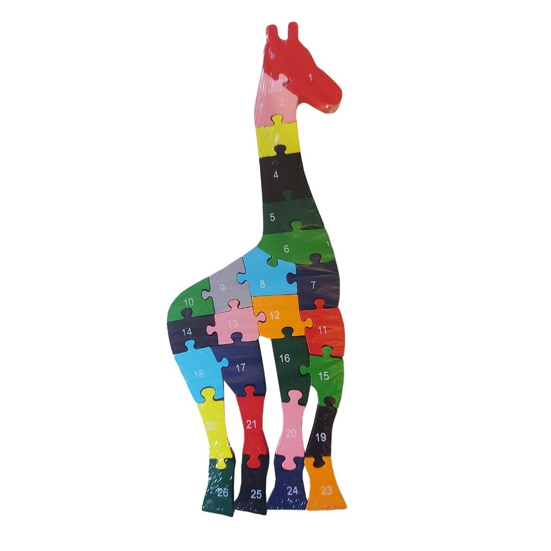 3D fa puzzle gyerekeknek ábécével és számokkal, Zsiráf, 26 db, 41 cm ...