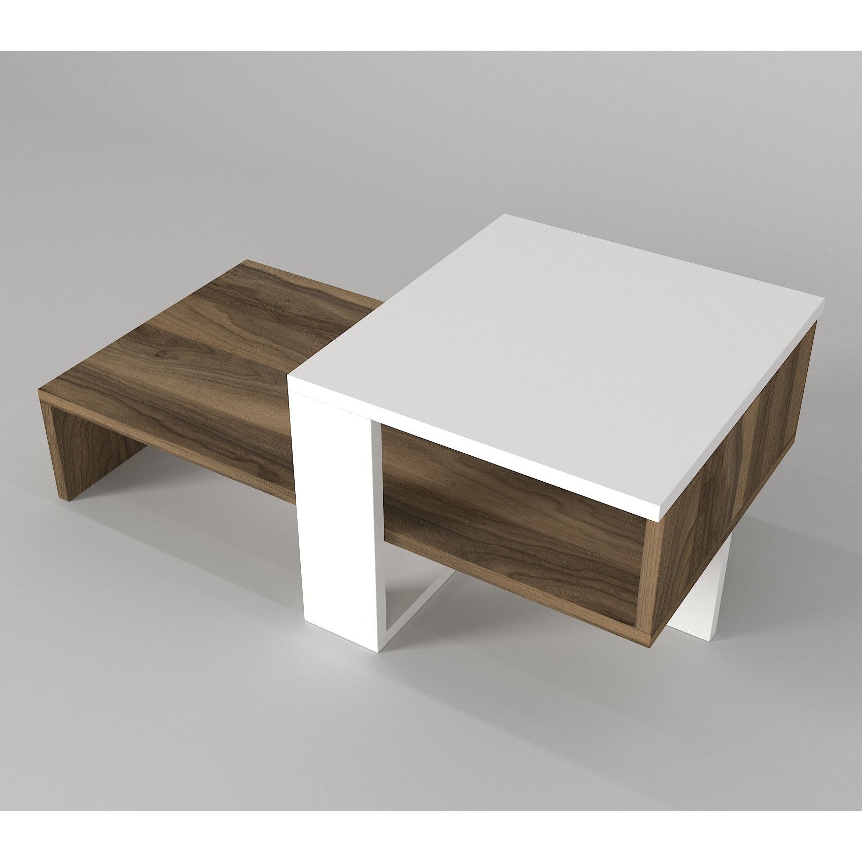 Masa de Cafea pe 2 niveluri, UnicUtil, 80x43,6x32,6cm, Alb si Maro ...