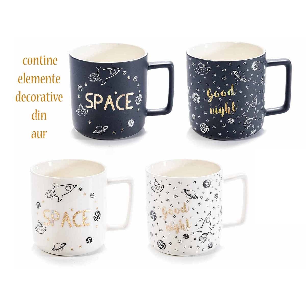 Set 8 cani portelan 8.5x9 cm, 350 ml - eMAG.ro