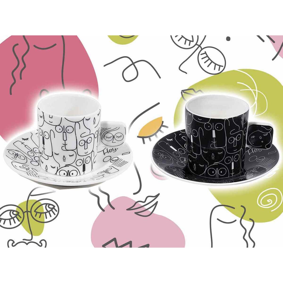 Set 4 cesti portelan alb negru 19x17.5x6 cm, 70 ml - eMAG.ro