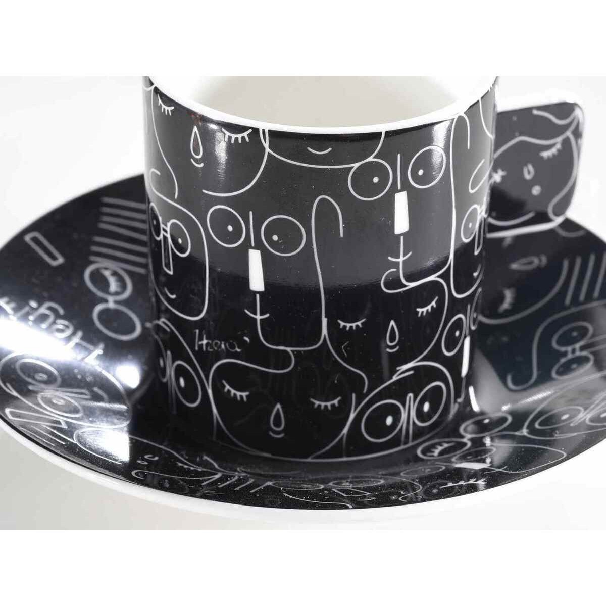 Set 4 cesti portelan alb negru 19x17.5x6 cm, 70 ml - eMAG.ro