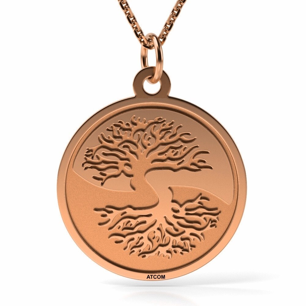 Lantisor cu pandantiv din aur roz model Pomul vietii Yin si Yang - eMAG.ro