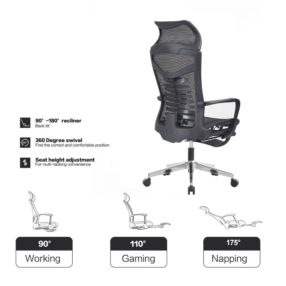 Scaun Ergonomic cu Roti si Suport Picioare, Functie Recliner, 90-170 ...