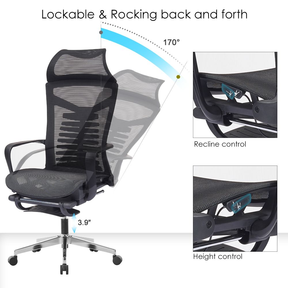 Scaun Ergonomic cu Roti si Suport Picioare, Functie Recliner, 90-170 ...