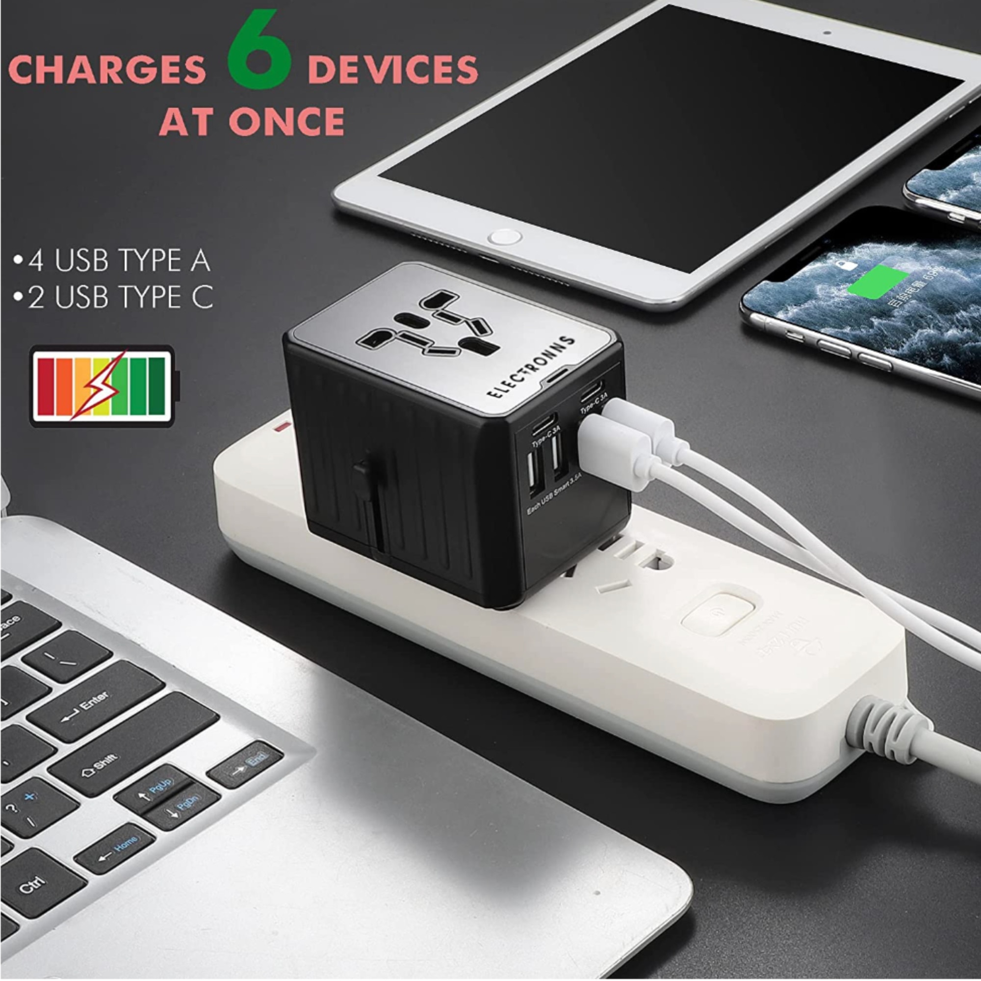 Adaptor Incarcator Convertor Priza Universal de Calatorie cu 4 USB si 2 ...