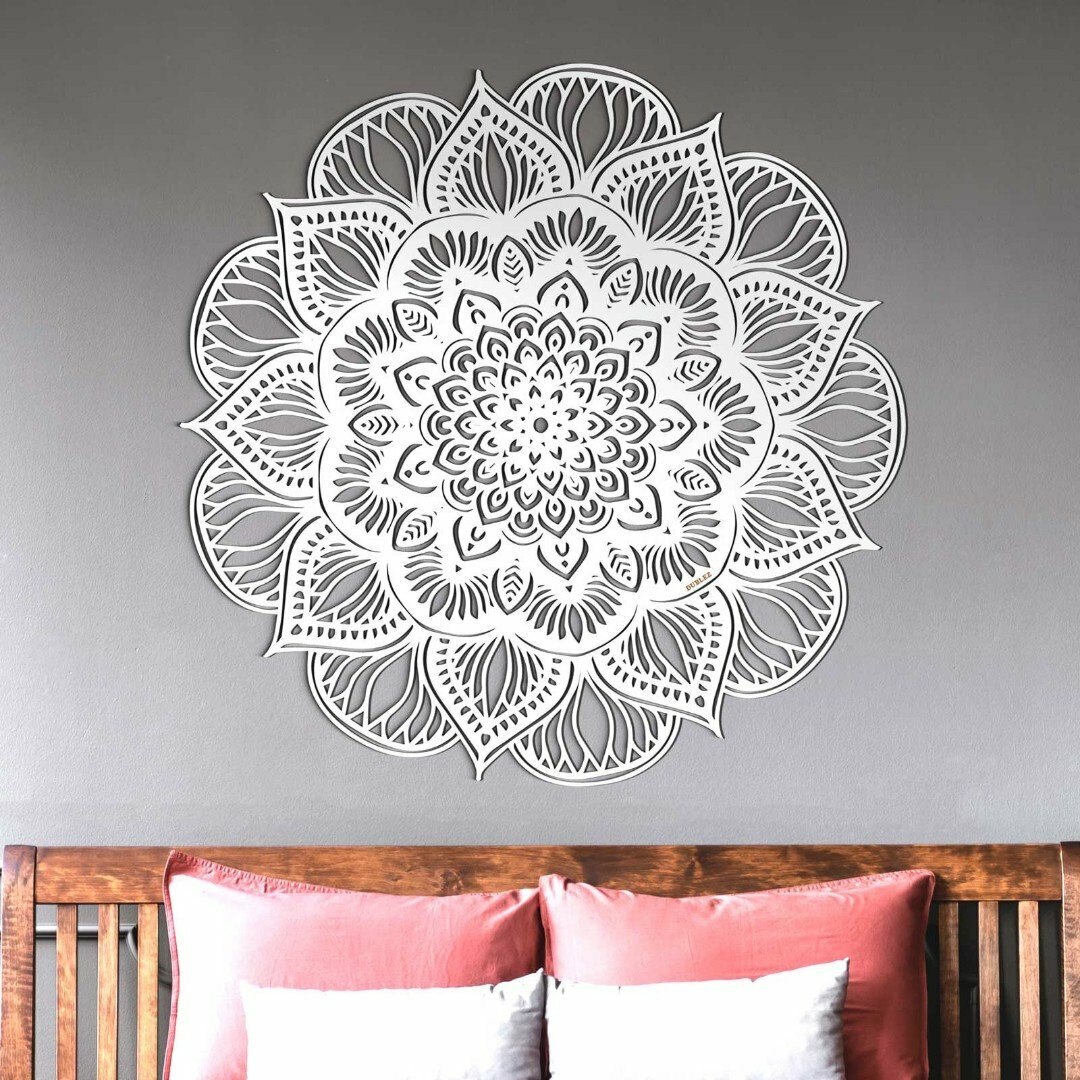 Mandala 3D sculptata, Floare de lotus, 66x66 cm, Alb - eMAG.ro